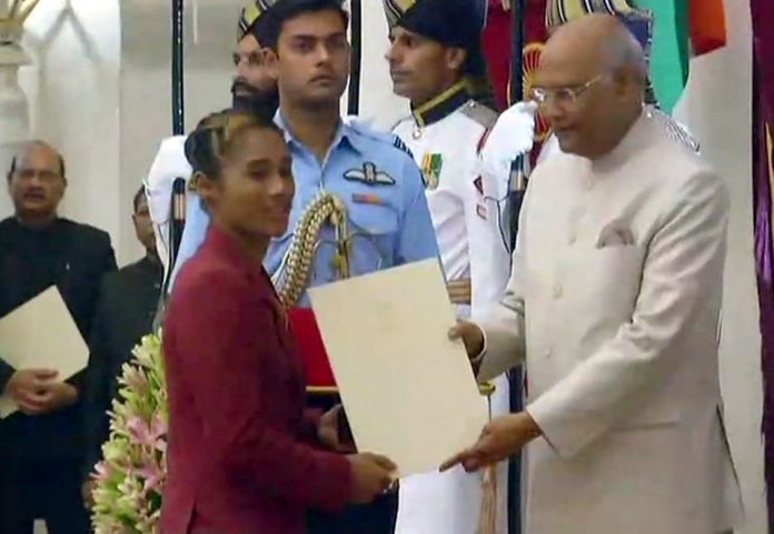 Sprint star Hima Das conferred Arjuna Award by President Ram Nath ...