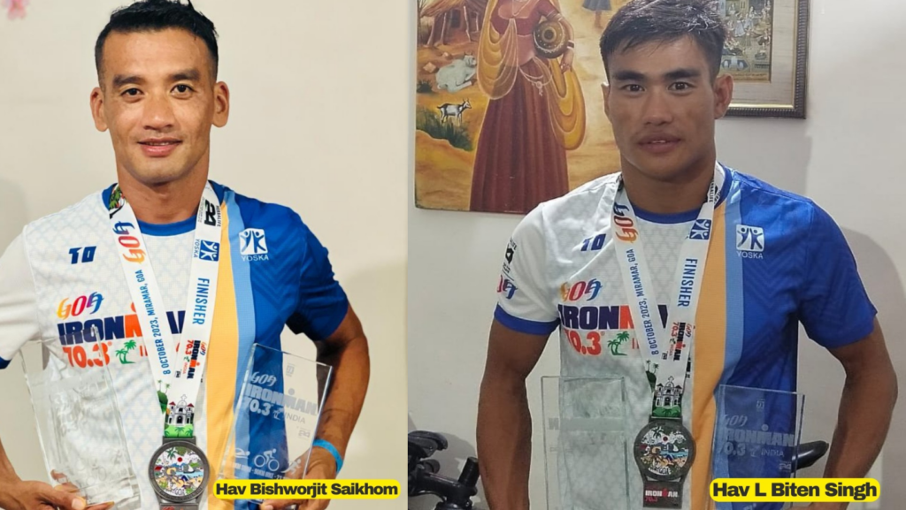 Manipur's L Biten Singh and Hav Bishworjit Saikhom at Ironman 70.3 race in Goa