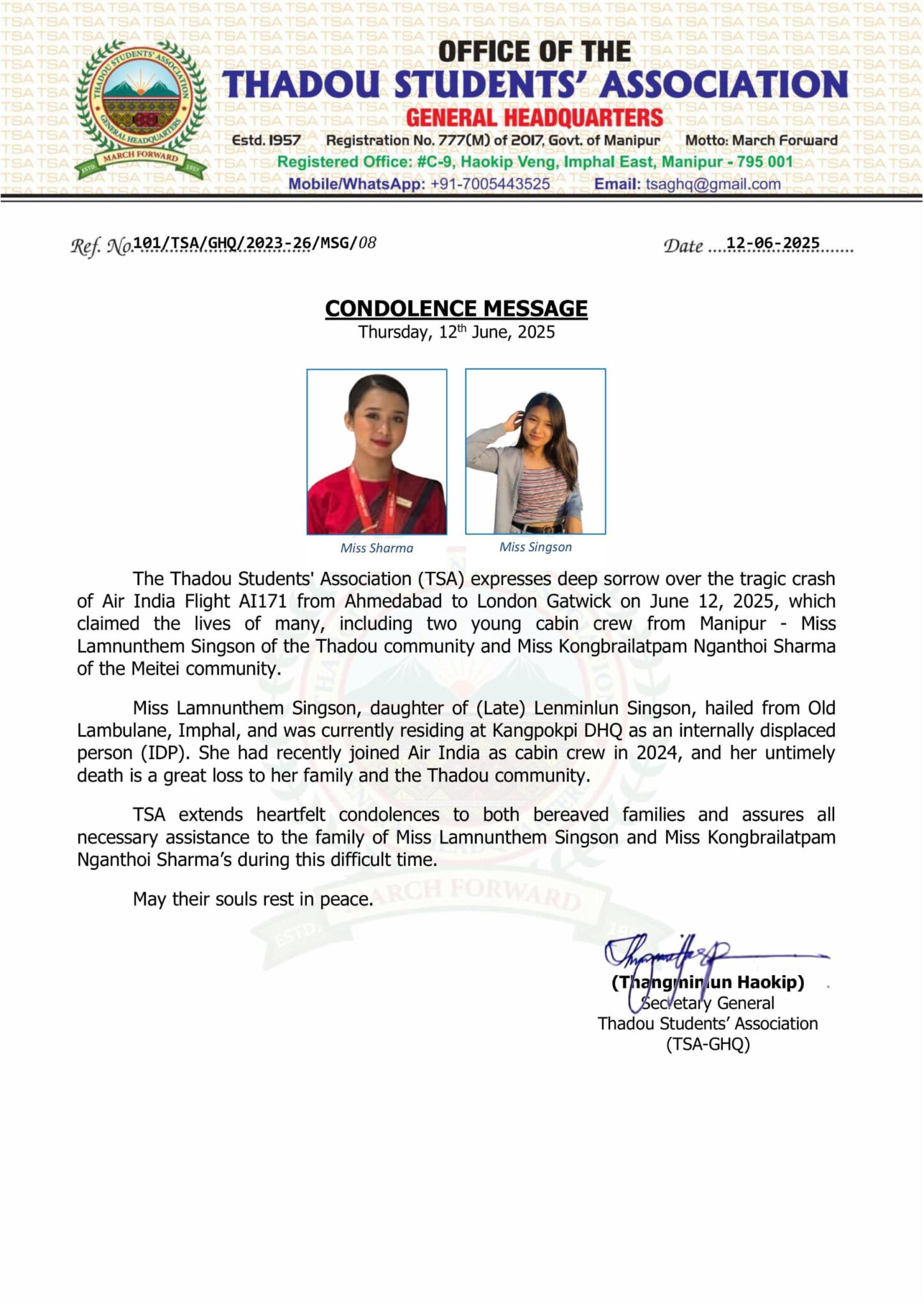 Ahmedabad Plane Crash: Thadou Students' Association Expresses Deep ...